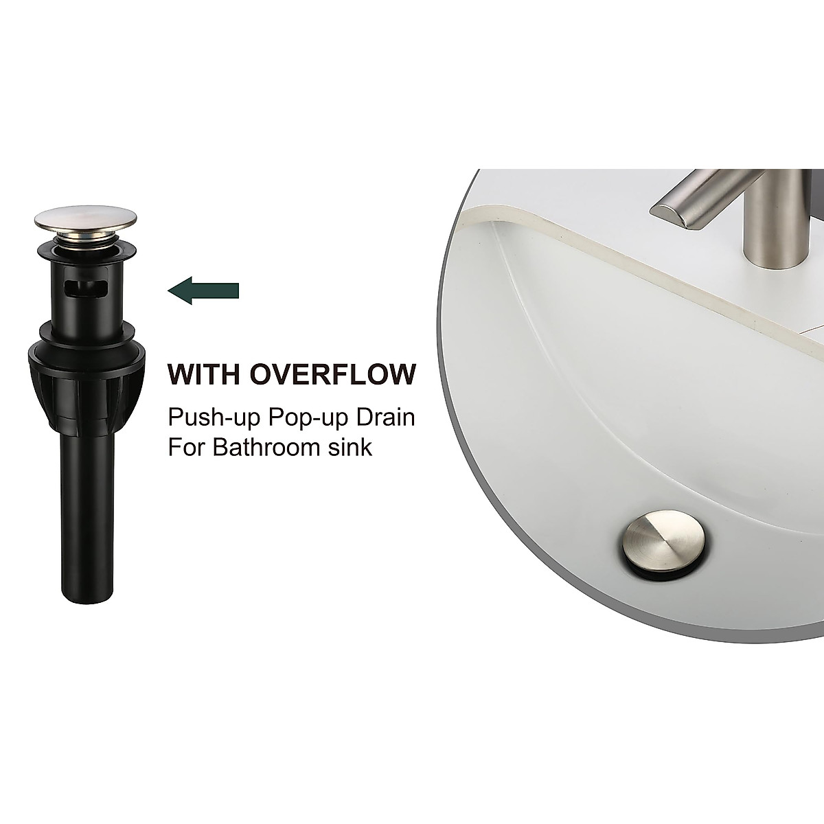 Derengge PD-4305-BN Bathroom Sink Drain with Overflow Vessel Sink Lavatory Vanity Push up Pop up Drain Stopper Brushed Nickel Finished