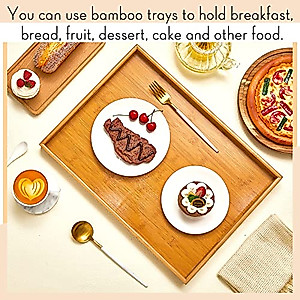 Geelin 4 Pcs Large Bamboo Serving Tray with Handles Rectangular Wooden Breakfast Tray Dinner Tray Decorative Coffee Tea Platter for Living Room Bedroom Kitchen Dinner Table Outdoors, 18 x 13 x 1.4 in