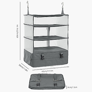 ELEZAY Hanging Packing Cubes Portable Closet Shelves Travel Collapsible Compression Garment Organizer for Carry-on Luggage Suitcase with Breathable Perforated Material X-Large_17.1*11.8*24.4 IN, Grey