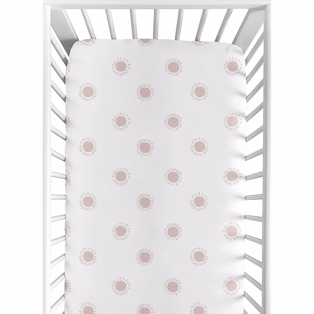 Sweet Jojo Designs White and Pink Boho Sun Girl Fitted Crib Sheet Baby or Toddler Bed Nursery - Mauve Dusty Rose Bohemian Celestial Sky Desert Sunshine Outdoors Nature