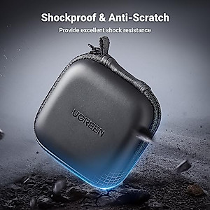UGREEN Square Earbud Case, Waterproof Headphone Case, Hard EVA Shell Earbud Case Pouch, Earphone Case Accessory with Carabiner, for Earphone, Earbud, Earpieces, SD Memory Card, Camera Chips, Black