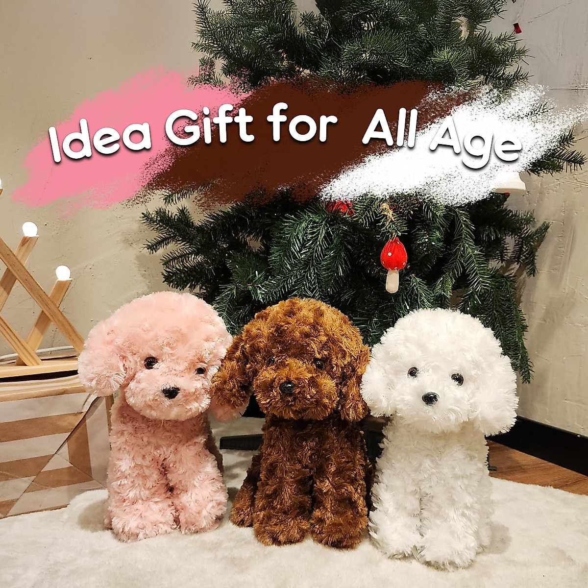 WEIGEDU Labradoodle Plush Toy, Fluffy Red Poodle Stuffed Animal, 12.6" - Perfect for Kids, Babies, Birthday