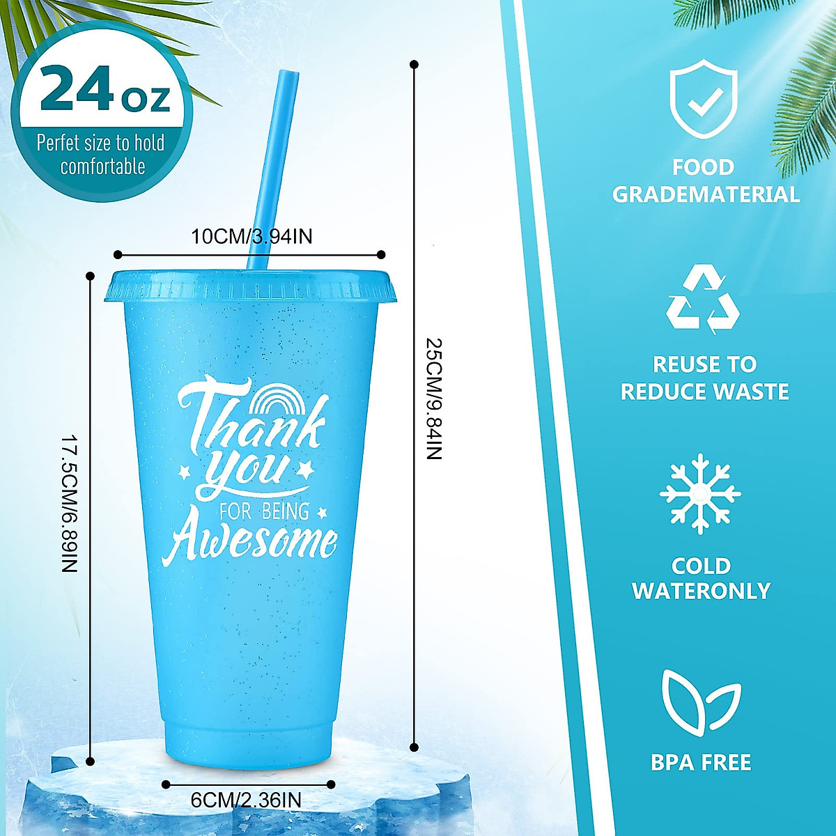 Nuenen Tumbler with Straw and Lid Thank You Gifts 24 Oz Reusable Plastic Cups Coffee Water Bottle Bulk Cold Drink Travel Mug Cup Reusable Plastic Cups for Christmas Adults Birthday, 10 Colors (20 Pcs)