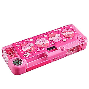 Tinc Mallo Character Pop Out Pencil Case Pink | Pop Out Compartment with Push Button | Includes Pencil with Eraser Topper, Ballpoint Pen & 15cm Ruler | 3 Compartments | for School