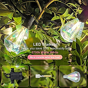 Zuske 50FT Outdoor String Lights LED Patio Lights String with 25Pcs Shatterproof Diamond Bulbs IP65 Waterproof for Outside Porch Christmas Camping Yard Garden Gazebo Bistro Backyard