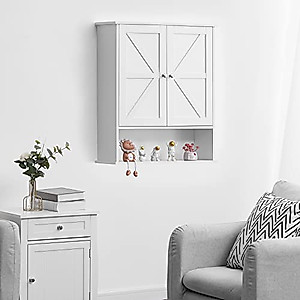 Reettic Two Door Wall Cabinet, Wooden Medicine Cabinet, Wall Mounted Bathroom Storage Cabinet with Inner Adjustable Shelf, for Bathroom, Kitchen, Entryway, White BMGZ103W