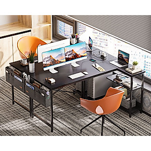 ODK 55 Inch Small L Shaped Computer Desk with Power Outlets, Corner Desk with PC Stand & Reversible Storage Shelves for Small Space Home Office Workstation, Modern Simple Writing Study Table, Black