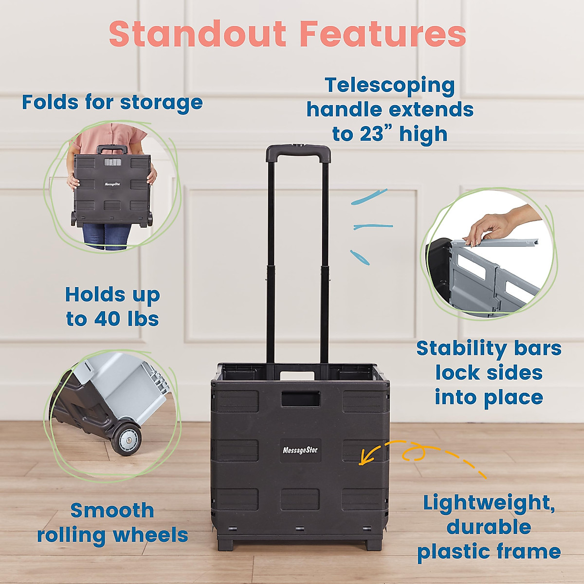 ECR4Kids - ELR-0550B-BL MemoryStor Universal Rolling Cart and Organizer Bag Set, Blue