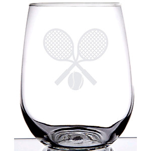 Tennis Lovers Stemless Wine Glass | Charming Laser Etched Wine Glass | Perfect for Men Women or Partners Players | Birthday | Anniversary | Christmas