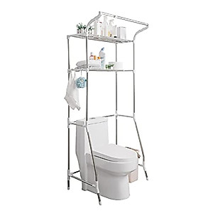 BAOYOUNI 2-Tier Laundry Room Shelf Over Washing Machine Storage Utility Rack Above Toilet Washer Dryer Bathroom Organizer Width Adjustable Space Saving Shelving Units with Clothes Hanging Rod, White