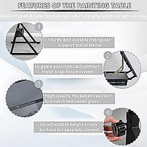 Gynsseh Glass Drafting Table Drawing Table with Stool and Storage, Height Adjustable Art Table for Adults/Artists, Tiltable Tabletop Art Desk Painting Table for Reading Writing Drawing