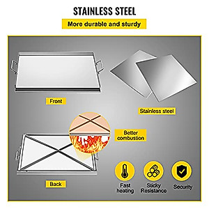 VEVOR Stainless Steel Griddle, 23" x 16" Griddle Flat Top Plate, Griddle for BBQ Charcoal/Gas Gril with 2 Handles, Rectangular Flat Top Grill with Extra Drain Hole for Tailgating and Parties.