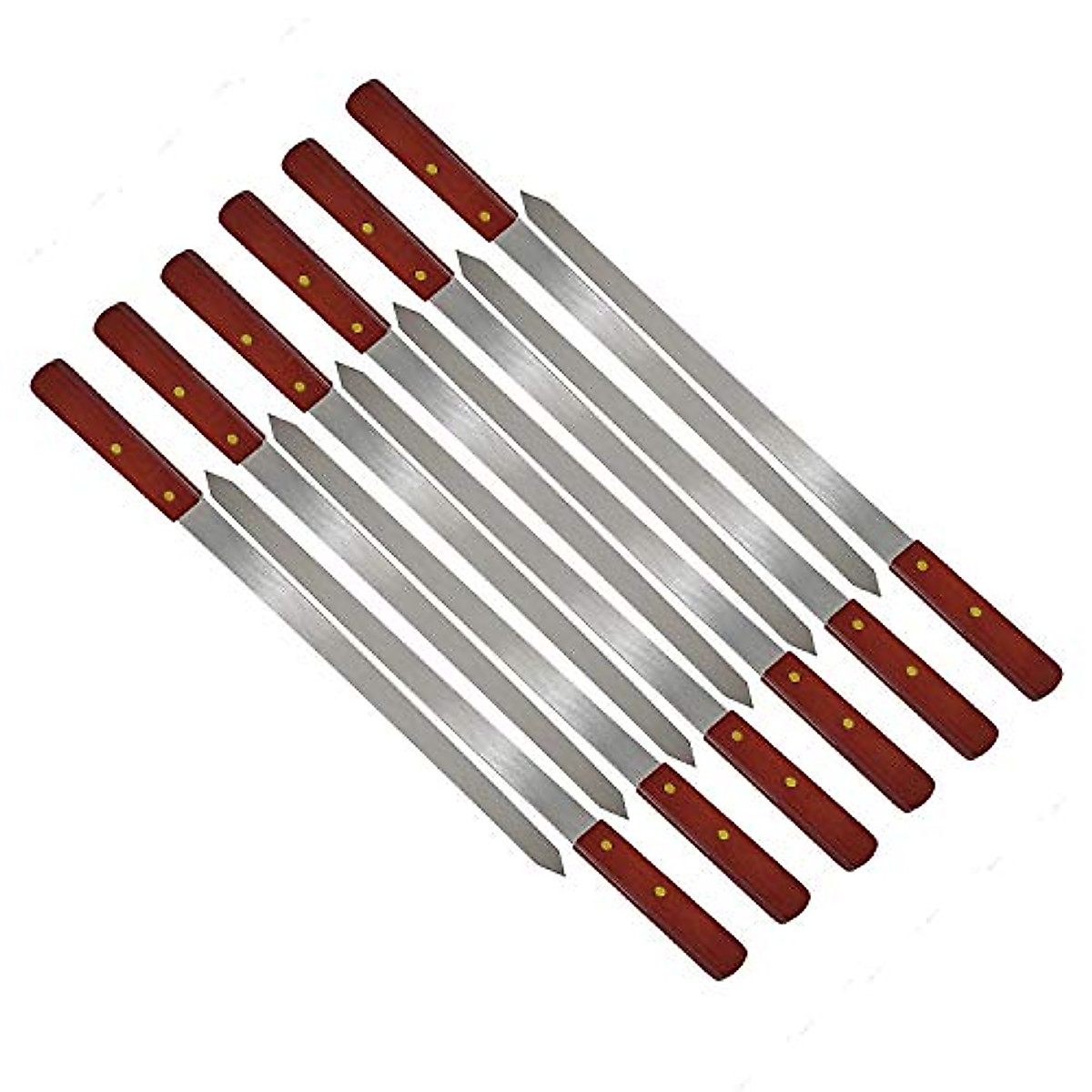 Stainless Steel BBQ Skewers with Wooden Handle for Shish Kebab Turkish Grills & Koubideh Brazilian-Style 23 Inch Long x 1 Inch Wide - (Set of 12)