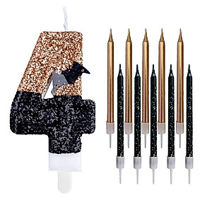 Birthday Candles 4, Number 4 Black Bat Birthday Candles with 10 Pieces Cake Candles 4th Batman Birthday Party Supplies
