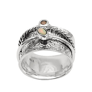 Spinner Ring !! 925 Sterling Silver Opal Gemstone Meditation Ring, Anxiety Ring, Fidget Ring, Anti Stress Ring, Worry Band (9.5)