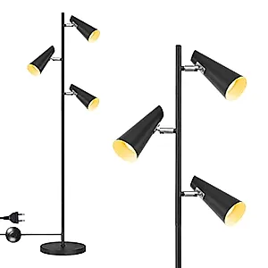 Industrial Floor Lamp,Modern Floor Lamp with 3 LED GU10 Bulbs,Foor Lamps for Living Room,Flexibly Rotatable Light Head,Black Tall Standing Lamp for Bedroom Reading,Home,Office-50,000hrs Lifespan
