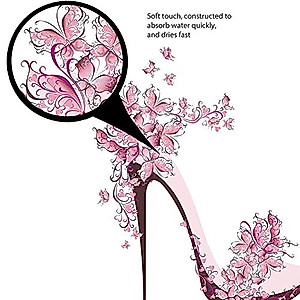 4 pcs High Heel Bathroom Sets with Non-Slip Rugs, Toilet Lid Cover and Bath Mat, Pink Butterfly High Heel Waterproof Shower Curtains with 12 Hooks, Bathroom Girly Decor #2-180x180