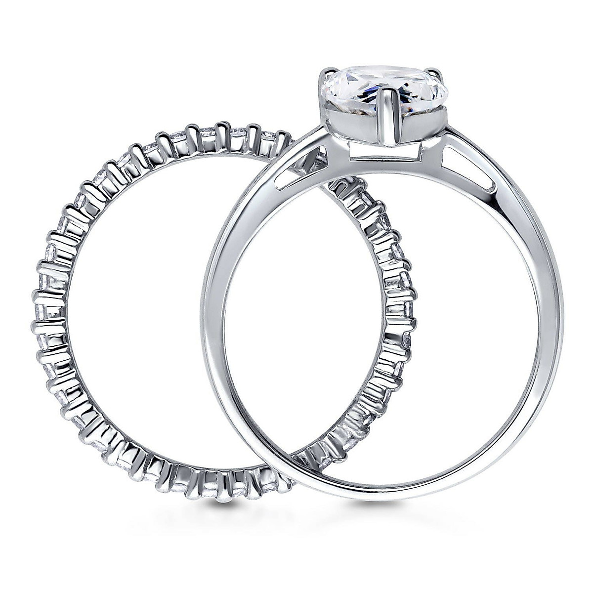 BERRICLE Sterling Silver Solitaire Wedding Engagement Rings 1.8 Carat Pear Cut Cubic Zirconia CZ Ring Set for Women, Rhodium Plated Size 7.5