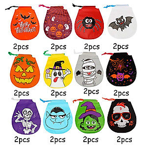 CCINEE 24pcs Halloween Drawstring Goody Bags 12 Styles Halloween Treats Bags for Kids's Trick or Treat Halloween Party Favor Supplies