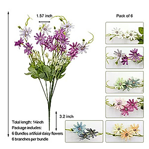 Guagb 6Pcs Artificial Daisy Silk Flower Outdoor UV Resistant Fake Wildflowers Faux Greenery Shrubs Plastic Plants Arrangements for Home Indoor Outside Garden Vase Decor