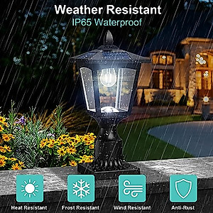 Solar Post Lights, 6000K Dusk to Dawn Solar Lamp Post Light with Pier Mount Base, Solar Post Lights Outdoor Waterproof for Garden Yard Landscape Pole Pillar, Outside Decorative Lamp(Cool White)