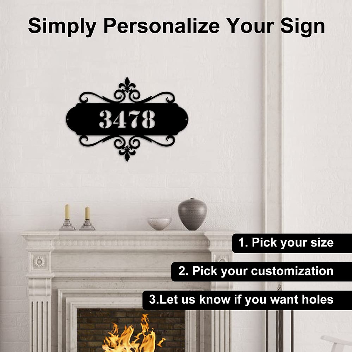 Personalized Metal Sign Custom House Address Numbers Plaque for Housewarming Monogram Signs for Apartment Home Outdoor Street Outdoor Wall Decor Black (12")