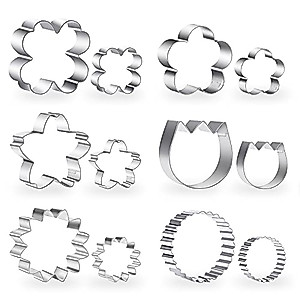 Flowers Cookie Cutter Set -12 Pieces - Plum Blossoms, Clover, Tulip, Cherry Blossoms, Sawtooth Circle, Sunflower Biscuit Fondant Cutters Stainless Steel