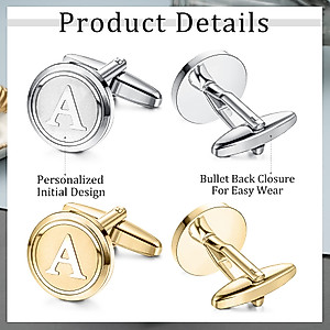 ORAZIO 2 Pairs Cufflinks for Men Stainless Steel Personalized Initial Cufflinks Silver Gold Engraved Cuff Links Alphabet Letter A-Z with Gift Box for Father Husband