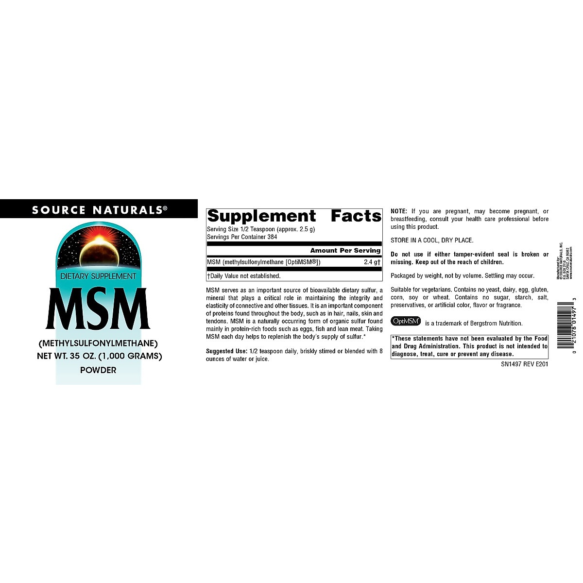 Source Naturals MSM (Methylsulfonylmethane) Net WT. 35 Ounce (1,000 GRAMS) - Powder