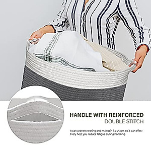 AivaToba Extra Large Cotton Rope Basket, Blanket Basket Living Room, Storage Basket for Organizing, 22” x 14” Toy Basket with Handles, Woven Basket for Towels, Pillows, Dirty Clothes Comforters