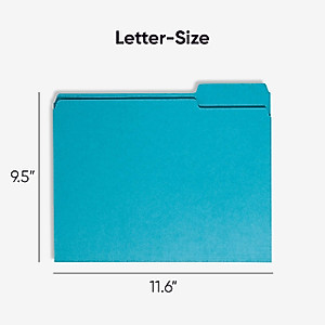 Smead Colored File Folder, 1/3-Cut Tab, Letter Size, Teal, 100 per Box (13143)