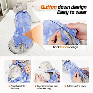 Cat Recovery Suit After Surgery, Cat Recovery Wear for Abdominal Wounds Cat Onesie Cone E-Collar Alternative,Blue M