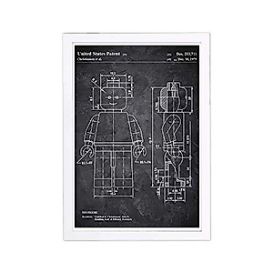 Wynwood Studio Entertainment and Hobbies Framed Wall Art Prints 'Lego Toy Figure 1979 Chalkboard' Home Décor, 13" x 19", Black, White