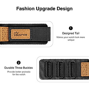 SUNFWR Compatible with Apple Watch Band 42mm 44mm 45mm 49mm 38mm 40mm 41mm, Rugged Replacement Velcro Strap With Three Buckle Loop Design Tough Nylon Band For iWatch Ultra Series 9/8/7/6/5/4/3/2/1/SE