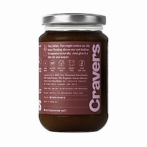 Cravers Cacao Hazelnut Spread No Added Sugar - Vegan, Paleo, Kosher & Gluten Free - No Palm Oil & No Artificial Sweeteners & Non MGO