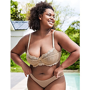 Wingslove Women's Sexy Lace Plus Size Embroidered Sheer Unpadded Underwire Unlined See Through Bra (Nude, 36G)