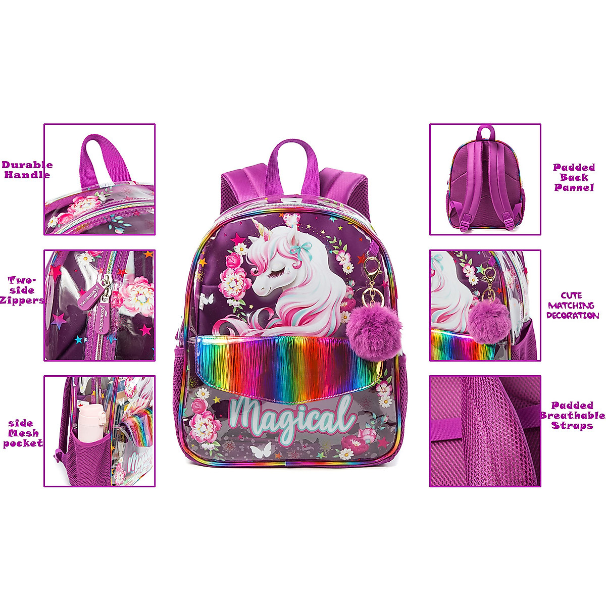 MOHCO Toddler Clear Backpack 13 inch Preschool Backpack Kindergarten Bookbag with Lunch Bag and Pencil Case for Boys and Girls