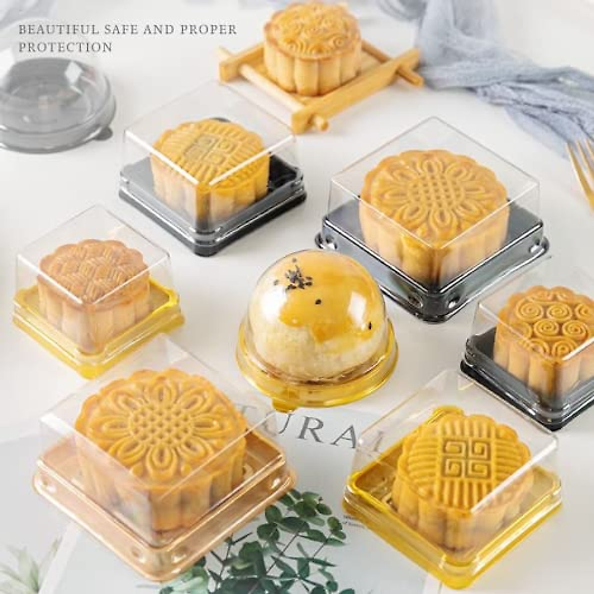 50 Pack black bottom Clear cover plastic mini cake box - muffin box - moon cake box - mung bean cake snow Mei Niang box（bottom 2 1/2 Inch X high 1-1/2 Inch）