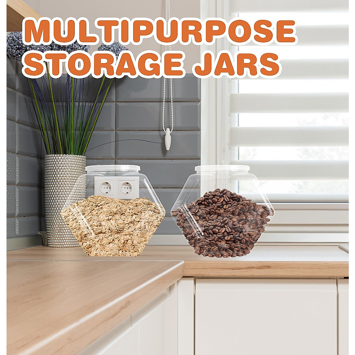 Woozettn 3 Pcs Plastic Candy Jars,Clear Cookie Jars 71 Oz for Kitchen Counter,Hexagon Cookie Jars with Lids,Plastic Dry Food Jar for Candy Buffet