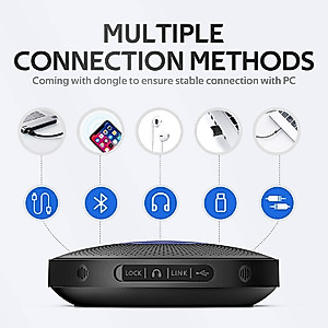 Bluetooth Speakerphone - EMEET M2 Max 48kHz Professional 4 HD Mics Conference Speaker up to 15 People, VOICEIA Noise Reduction & Enhanced 360° Voice Pickup, USB Dongle Daisy Chain For Home Office Gray