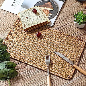 All Natural Handmade Woven Wood Kitchen Mat, Placemats Set of 6, Outdoor Rattan Seagrass, Eco-Friendly Wicker Bamboo Cork, Washable Non-Slip Jute Place Mats for Dining Table (17" x 12")