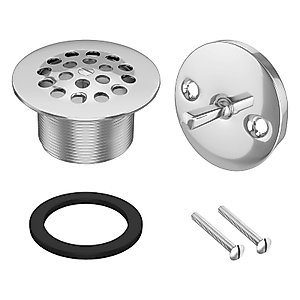 Trip Lever Tub Trim Kit Set With Two Hole Trip Lever Overflow Face Plate, Grid Tub Drain Kit, Bathtub Drain Assembly Stopper Kit, Overflow and Matching Screws(Chrome Plated)
