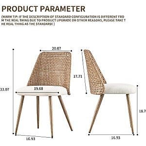 JALOURT Rattan Dining Chairs Set of 4,Accent Upholstered Boucle Kitchen Room Chairs,Mid Century Modern Dining Room Chairs with PE Cane Back and Metal Legs for Kitchen/Restaurant/Dining Room,Brown