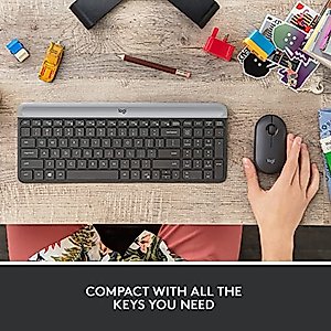 Logitech MK470 Slim Wireless Keyboard and Mouse Combo - Modern Compact Layout, Ultra Quiet, 2.4 GHz USB Receiver, Plug n' Play Connectivity, Compatible with Windows - Graphite