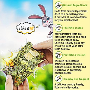 Hamiledyi Rabbit Chew Toys,15 Pcs Natural Timothy Hay Chips Chew Treats with Herbal Floral Scent for Rabbit Guinea Pig Hamster Chinchilla and More Small Animals