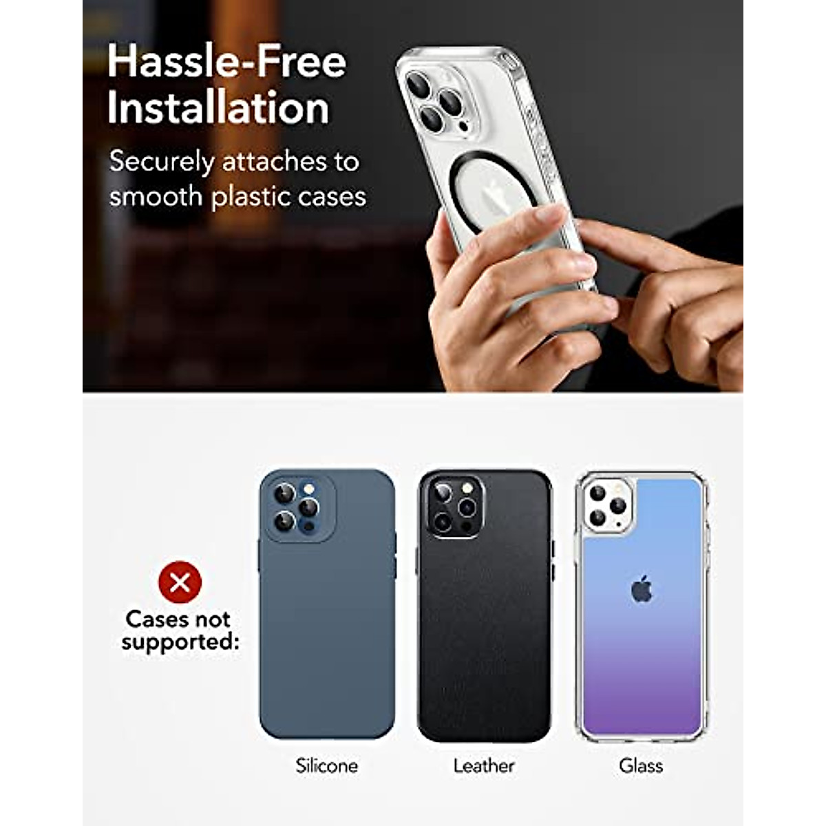 ESR HaloLock Universal MagSafe Ring, Magnetic Wireless Charging Conversion Kit, MagSafe Sticker, Compatible with iPhone 14/14 Plus/14 Pro/14 Pro Max/13/12 Series, Galaxy S22, 2 Pack, Black and Silver