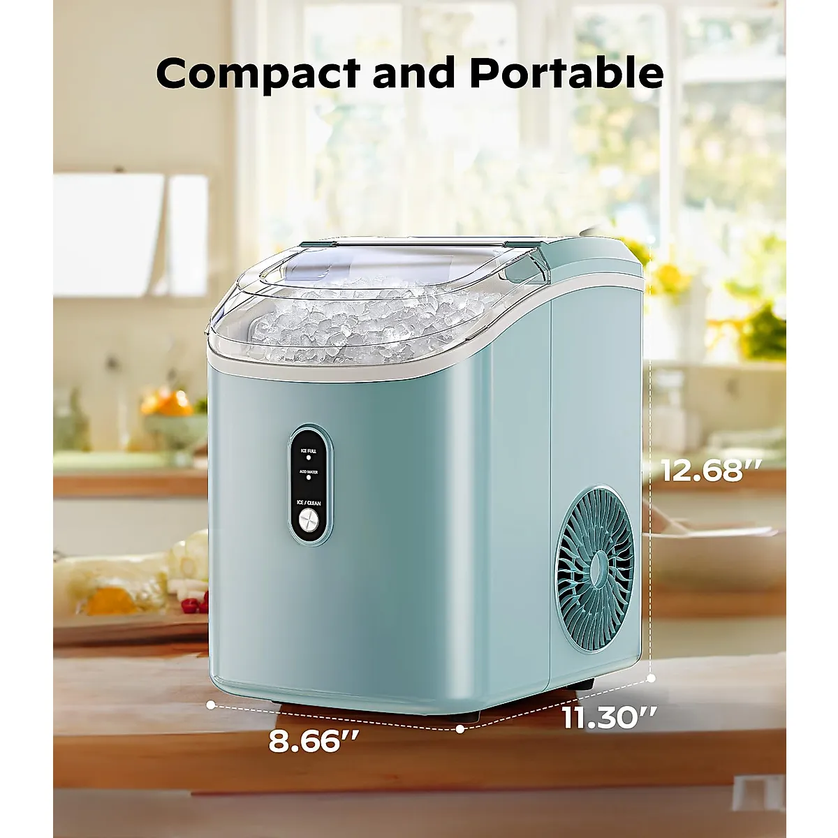 Nugget Ice Maker Countertop, Silonn Chewable Pellet Ice Machine with Self Cleaning Function, Pebble Portable Ice Maker with Ice Scoop for Home Kitchen Office, Green