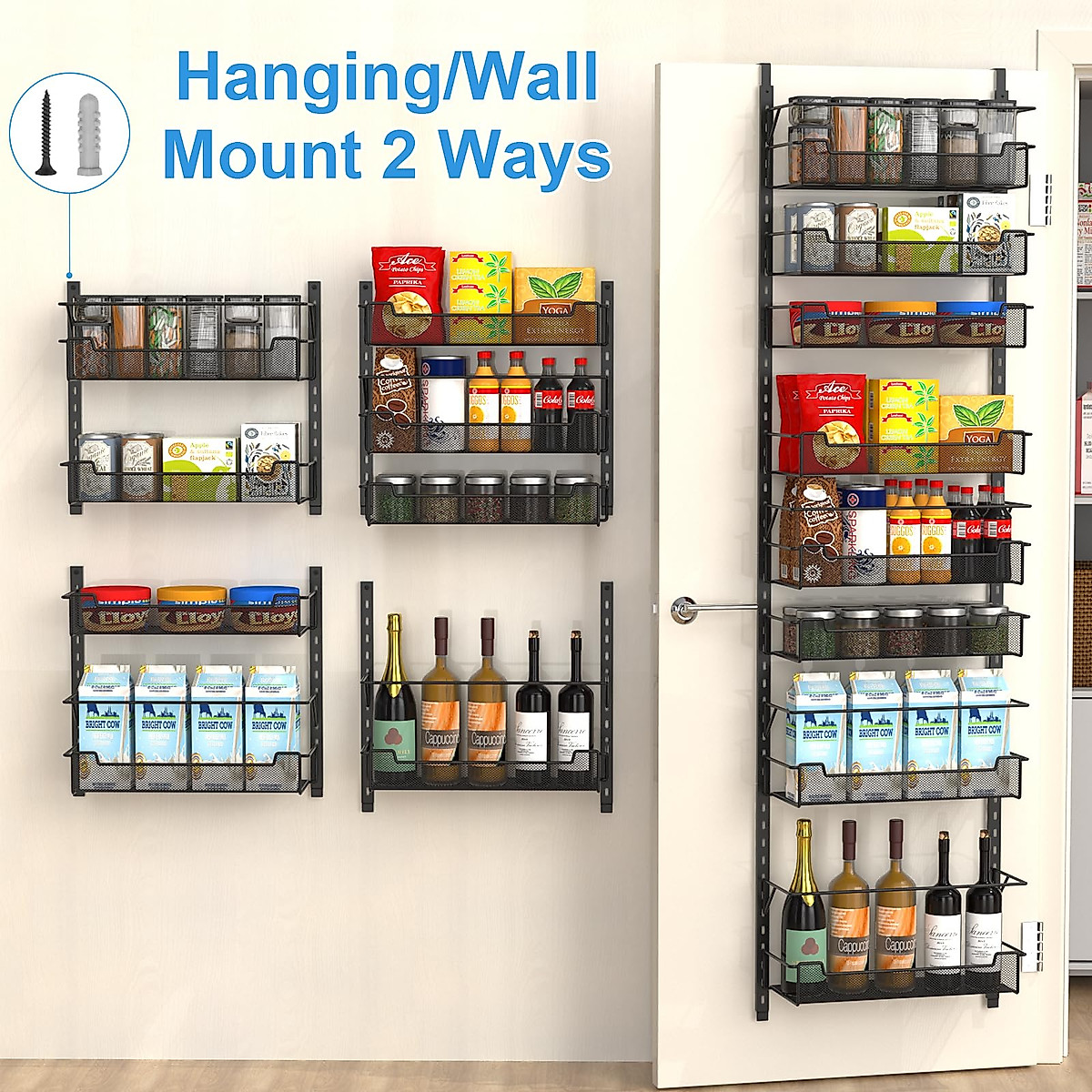 VyGrow Over the Door Pantry Organizer, 8-Tier Over the Door Organizer with Adjustable Hooks and Basket, Pantry Door Organization for Pantry Kitchen Storage Room Spice Rack