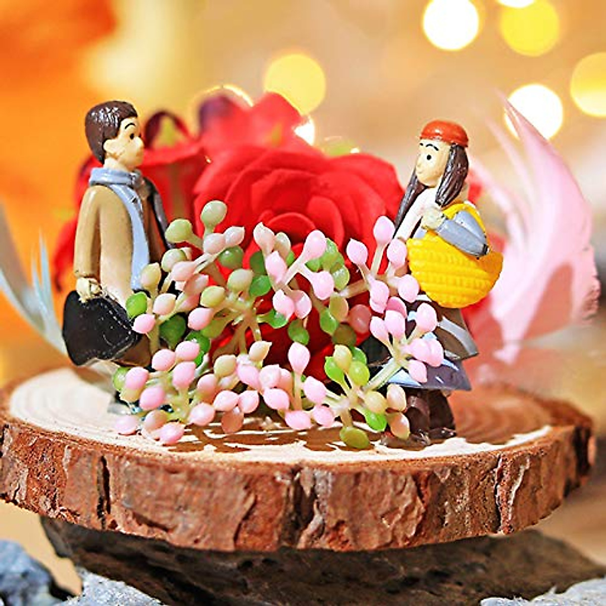 VALICLUD Ornament Decoration Terrarium Miniatures Bridal Show Stand Couple Micro Landscape Lover Love Couple Figurines Cake Decorating Landscape Ornaments Wood Doll House Bride Booth