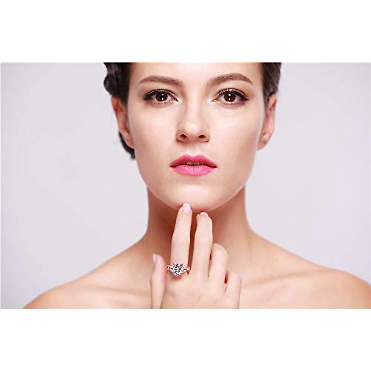 Uloveido Rose Gold Plated Round CZ Simulated Diamond Solitaire Wedding Bridal Engagement Rings for Women (Size 8) Y127